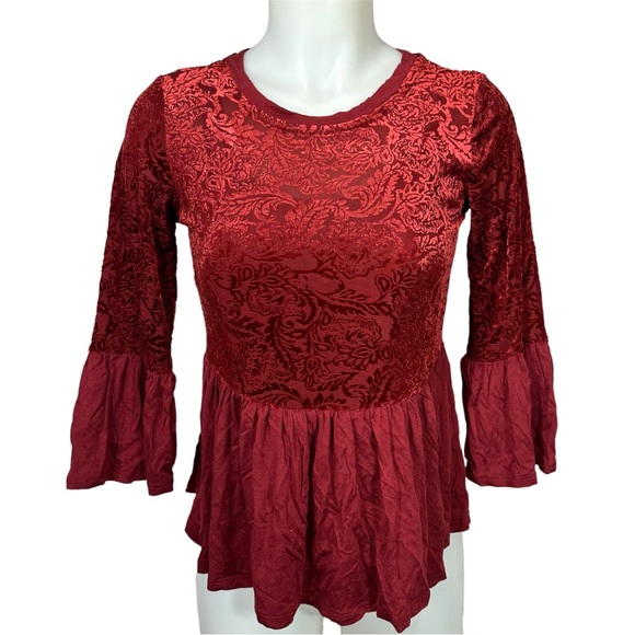 Altar'd State | Tops | Altard State S Red Peplum Damask Swing Blouse ...